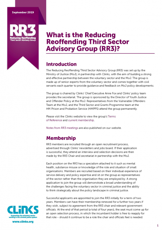 What is the Reducing Reoffending Third Sector Advisory Group (RR3 ...